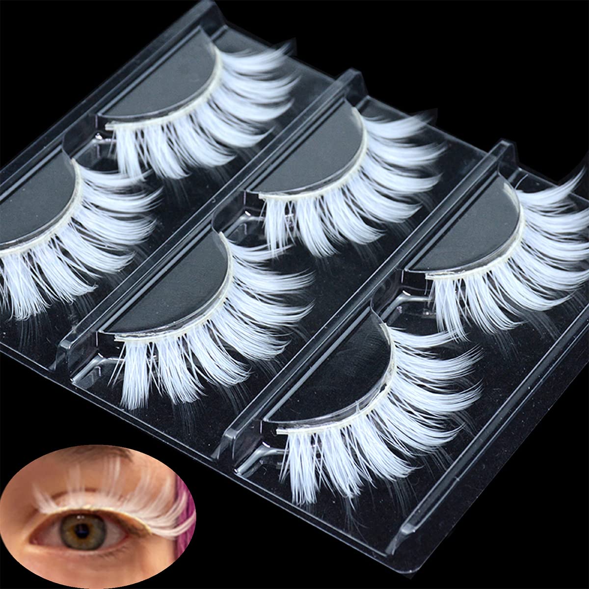 White Lashes Cosplay White False Eyelashes MUQIU37 Thick Natural White Fake Eye Lashes Can Be Painted Easter Eyelashes Halloween Costume Party Eye Lashes Tool Stage Performance (MQ701-5 Pairs-17mm)