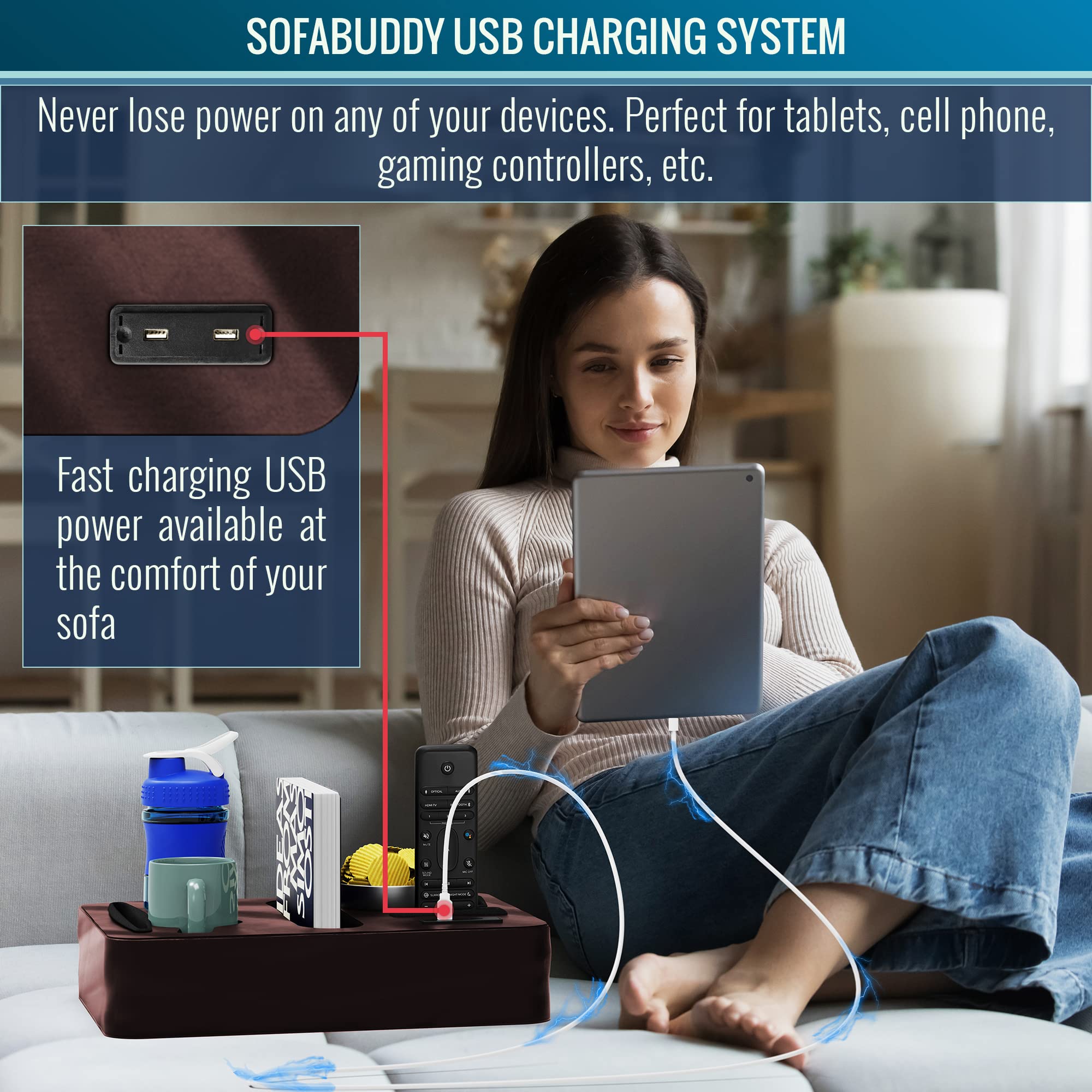 Sofa Buddy - Convenient Couch Cup Holder, Couch Caddy, Sofa Cup Holder. The Perfect Couch Accessory and Remote Control Holder