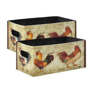 emelivor vintage rooster storage basket bins set (2pcs) felt collapsible storage bins with dual handles closet storage bins for kids toys pet toy books clothes closet cabinet organise