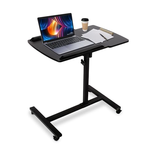 WANLISELL Mobile Laptop Desk Height & Angle Adjustable Laptop Stands Desk Rolling Laptop Cart, Height Adjustable from 24'' to 38'', Black