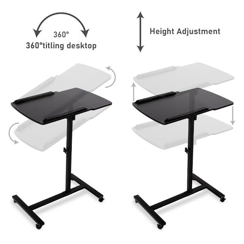 WANLISELL Mobile Laptop Desk Height & Angle Adjustable Laptop Stands Desk Rolling Laptop Cart, Height Adjustable from 24'' to 38'', Black