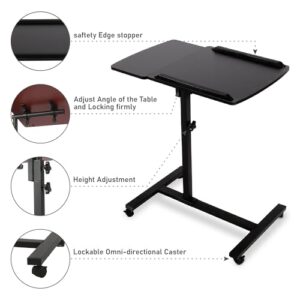 WANLISELL Mobile Laptop Desk Height & Angle Adjustable Laptop Stands Desk Rolling Laptop Cart, Height Adjustable from 24'' to 38'', Black