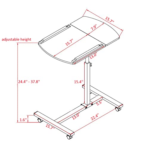 WANLISELL Mobile Laptop Desk Height & Angle Adjustable Laptop Stands Desk Rolling Laptop Cart, Height Adjustable from 24'' to 38'', Black