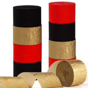 red-black gold casino-theme party-decorations streamers - 9 rolls graduation wedding birthday baby bridal shower crepe tissue paper streamer garland decor panduola