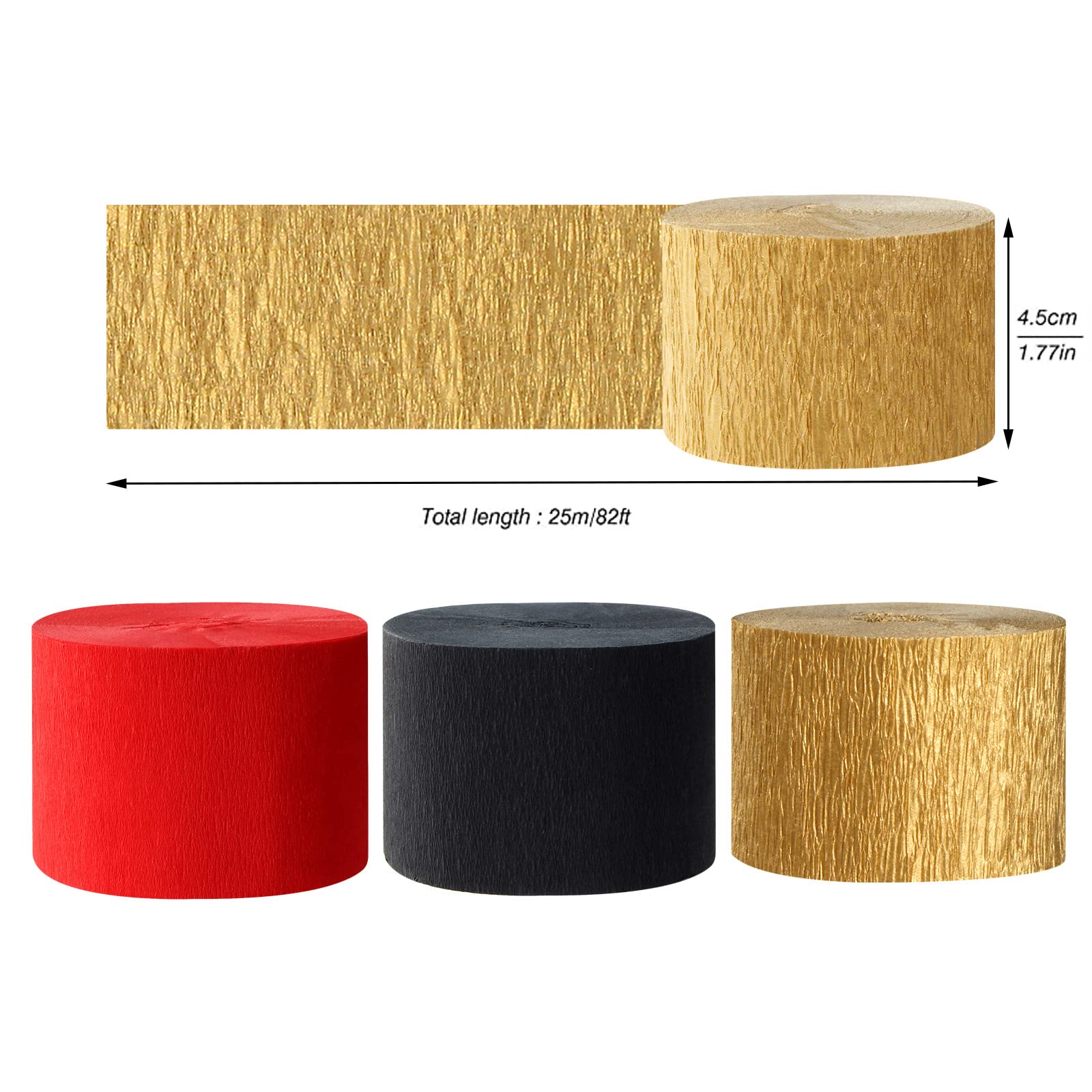 Red-Black Gold Casino-Theme Party-Decorations Streamers - 9 Rolls Graduation Wedding Birthday Baby Bridal Shower Crepe Tissue Paper Streamer Garland Decor Panduola