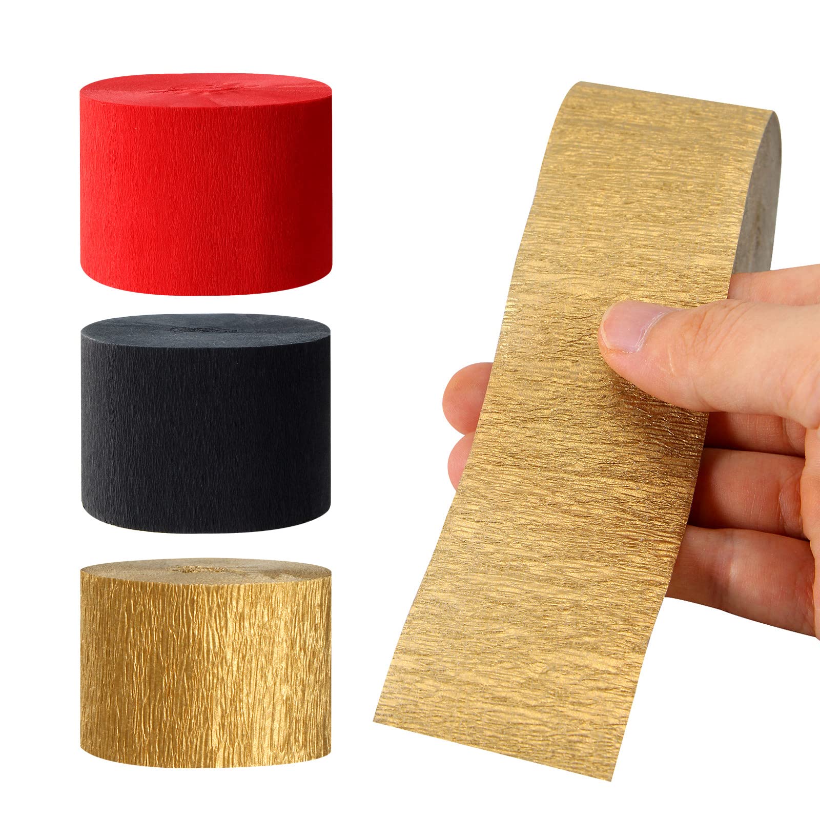 Red-Black Gold Casino-Theme Party-Decorations Streamers - 9 Rolls Graduation Wedding Birthday Baby Bridal Shower Crepe Tissue Paper Streamer Garland Decor Panduola