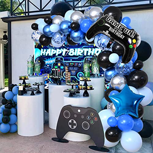 Winrayk Video Game Party Decorations Birthday Supplies Game Balloons Garland Arch kit Backdrop Game On Tablecloth Star Gamepad Foil Balloon Boy Girl Kids Teen Gamer Birthday Party Decorations Supplies