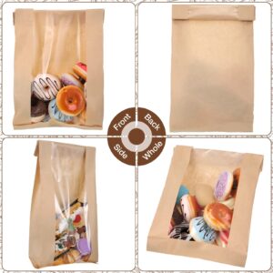 100 Pieces Paper Bread Bag with Window for Homemade Bread Bags Baguette Bags Brown Kraft Loaf Storage Sacks Long French Bread Bags Bread Biscuits Packaging (6.5 x 2 x 18 Inch)