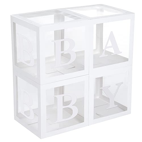 Baby Boxes with Letters for Baby Shower - Baby Shower Decorations of 4 White Blocks, 8 Letters, Perfect Party Decor