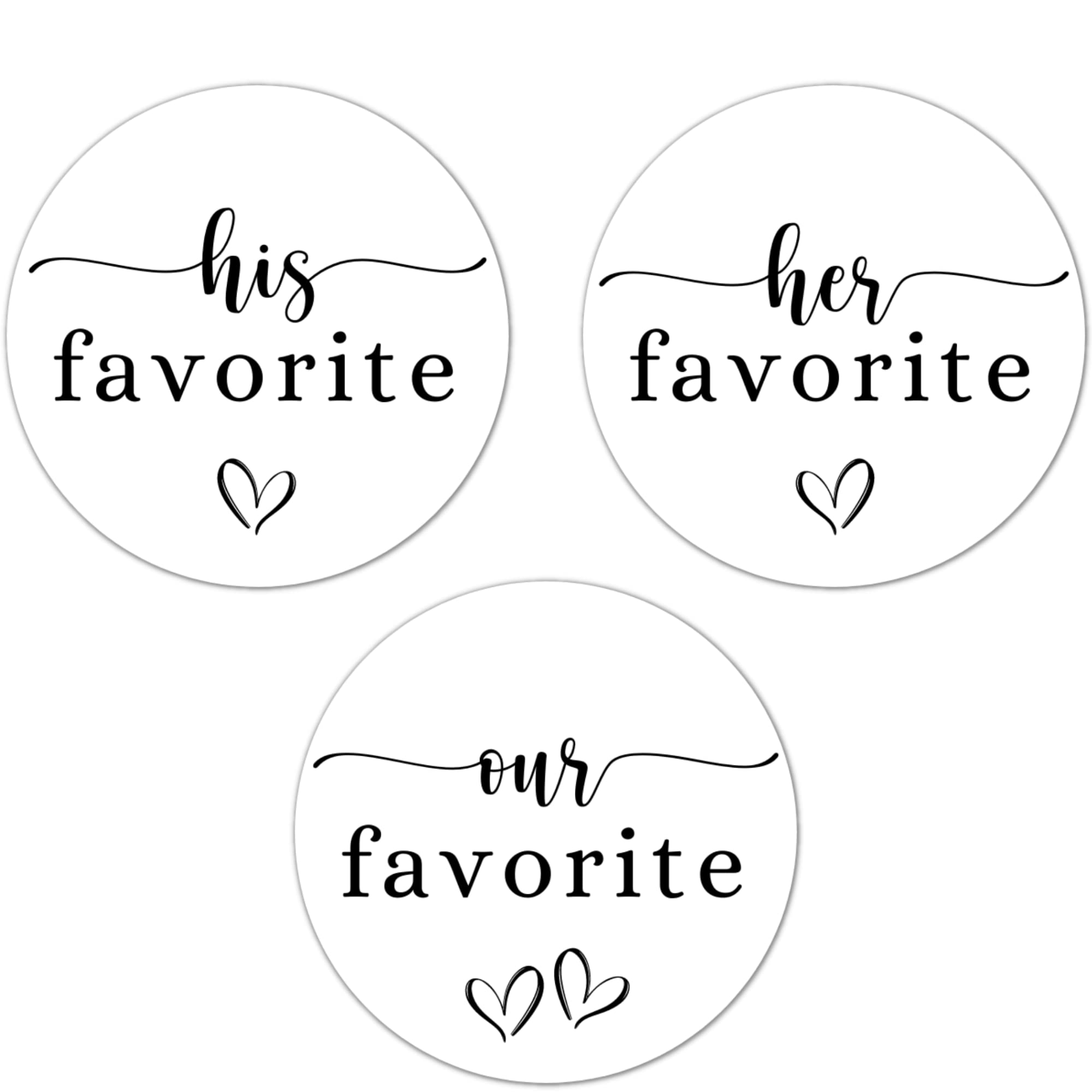 His Her Our Favorite Stickers Wedding Treat Bag Favor for Guests Labels 2-inch 120-count 6 Sheets Bride and Groom Favorite Candy Stickers