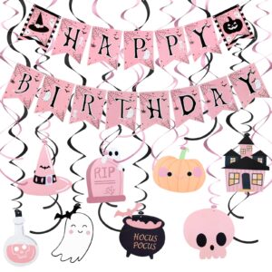 pink halloween happy birthday banner and halloween birthday hanging swirls happy birthday halloween banner for pink girls halloween birthday party supplies