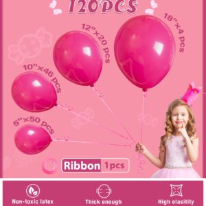 Ponamfo Pink Balloon Arch Kit - 120Pcs 18"+12"+10"+5" Hot Pink Mette Balloons Garland Kit Different Size as Birthday Party Balloons Gender Reveal Balloons Baby Shower Balloons Wedding