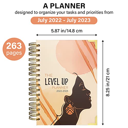 The Level Up Planner 2022-2023 Academic Year Monthly & Weekly Planner With Holiday List And To-Do-list Personal Goal Setter Diary With Golden Metallic Corners-14.8x21 cm