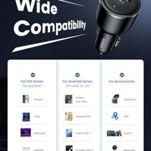 UGREEN 63W USB C Car Charger Adapter, PPS 45W Super Fast Charging 2.0 Type C Car Charger Cargador para Carro, Dual USB Car Charger for iPhone 15/14/13/12, Galaxy S24/S23/S22/Series, iPad, MacBook