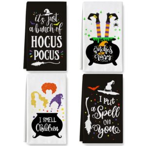 anydesign halloween kitchen towel white black hocus pocus tea towel 18 x 28 inch witches theme hand drying cloth washable decorative dishcloth for home kitchen bathroom cooking, 4 pack