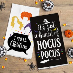 AnyDesign Halloween Kitchen Towel White Black Hocus Pocus Tea Towel 18 x 28 Inch Witches Theme Hand Drying Cloth Washable Decorative Dishcloth for Home Kitchen Bathroom Cooking, 4 Pack