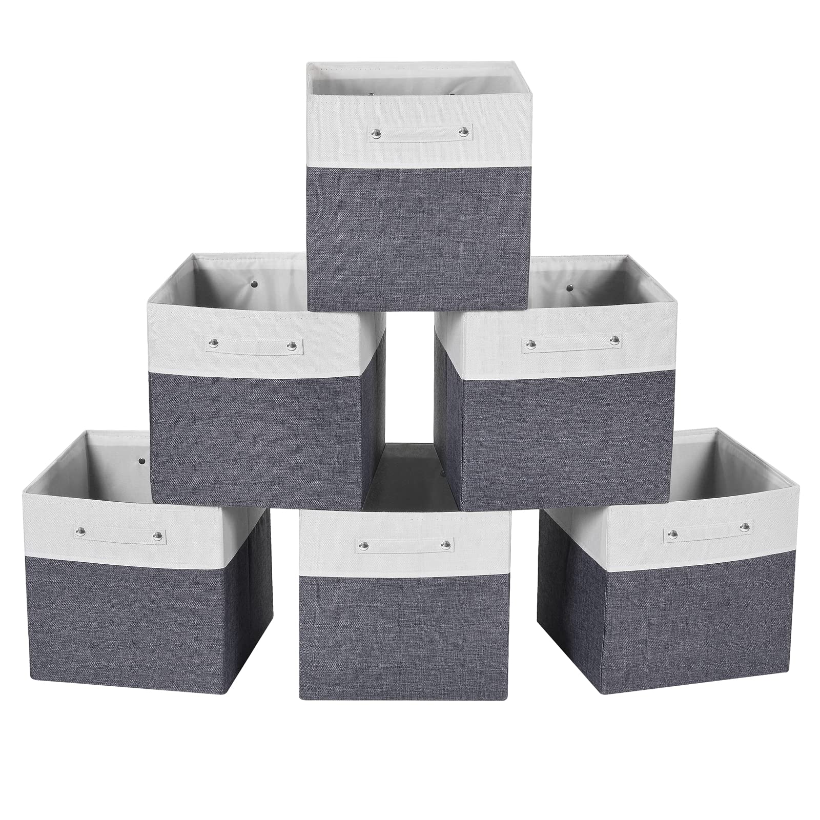 FinishingBo 13x13x13 Cube Storage Bins, Collapsible Fabric Storage Cubes Organizer , Foldable Large Storage Baskets for Nursery, Toys Organizing Closet, Shelf Cabinet（6Pack, White and Grey