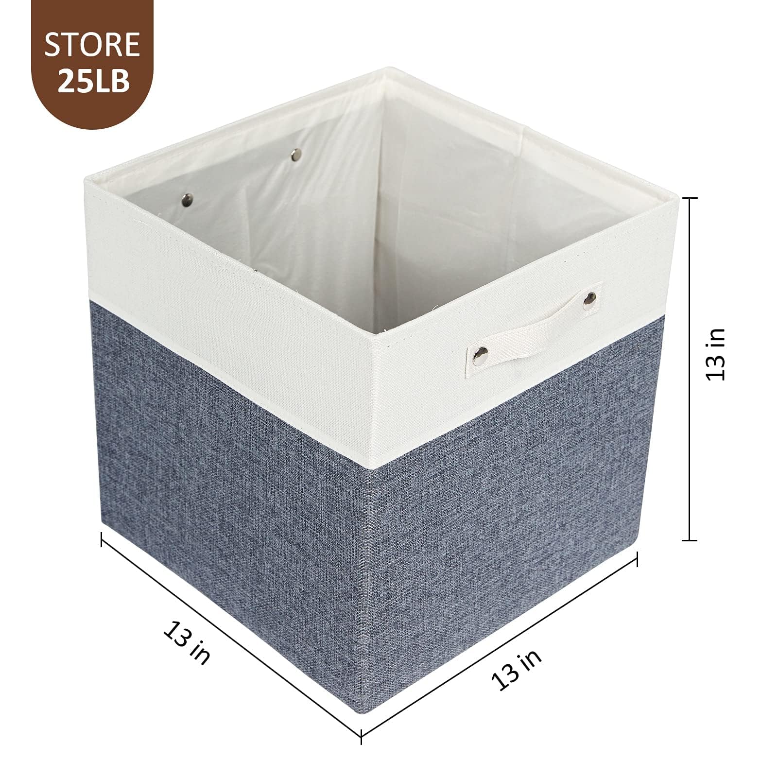 FinishingBo 13x13x13 Cube Storage Bins, Collapsible Fabric Storage Cubes Organizer , Foldable Large Storage Baskets for Nursery, Toys Organizing Closet, Shelf Cabinet（6Pack, White and Grey