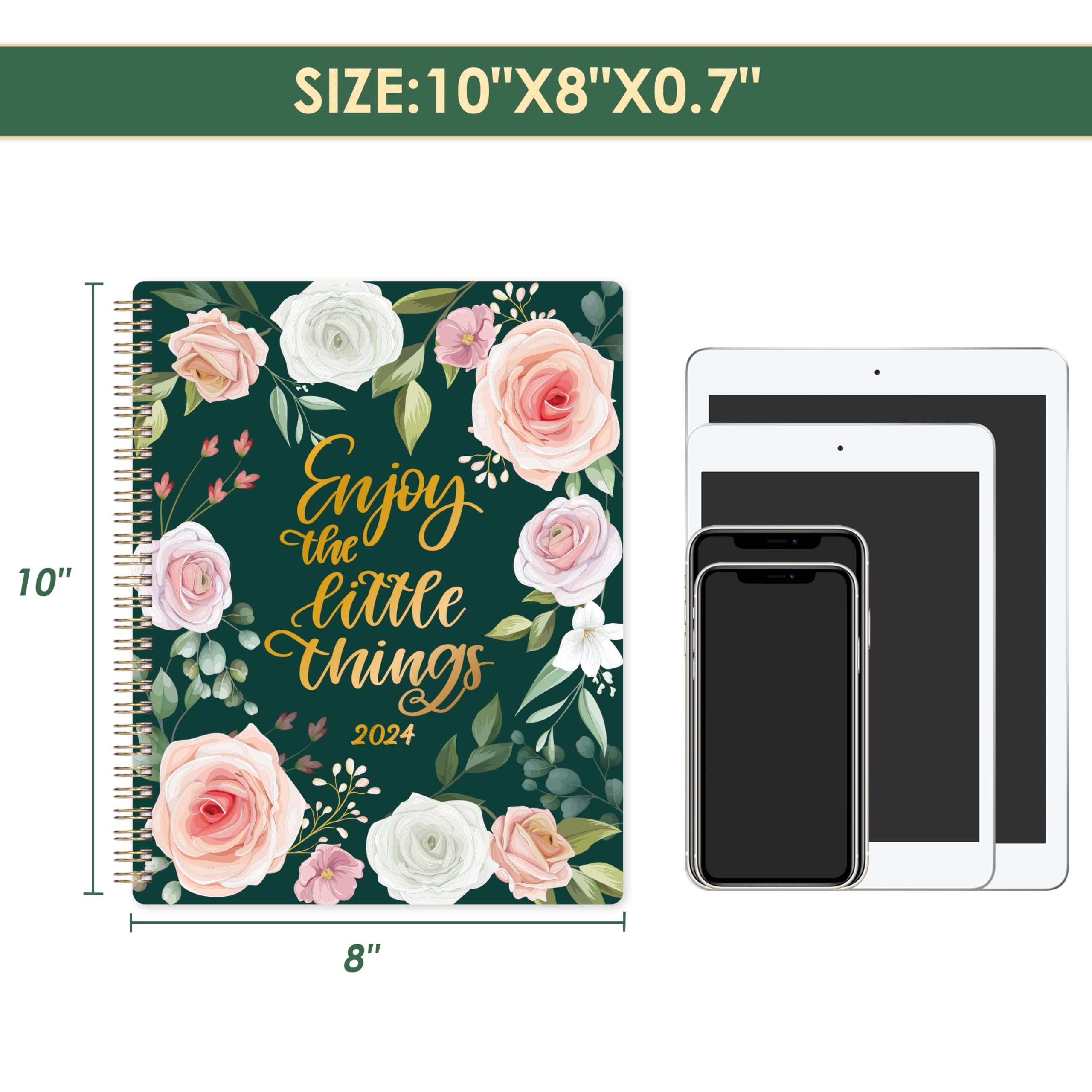 2024 Planner - Planner/Calendar 2024, Jan 2024 - Dec 2024, 2024 Planner Weekly and Monthly with Tabs, 8" x 10", Flexible Cover + Thick Paper + Twin-Wire Binding, Perfect Daily Organizer - Floral