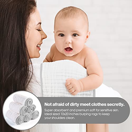 MUKIN Baby Burp Cloths Sets for Unisex Newborn Burping Clothes 6 Pack Bibs Rags for Boys and Girls (Grey)