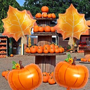 10Pcs Thanksgiving Balloons Decorations Orange Maple Leaf Foil Balloons Pumpkin Mylar Balloons for Fall Autumn Harvest Thanksgiving Themed Birthday Baby Shower Party Decorations Supplies