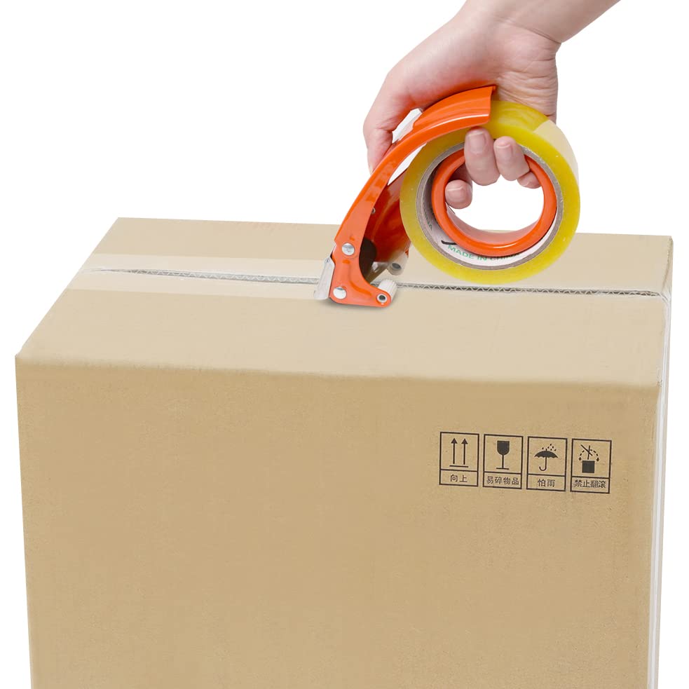 PROSUN 2 Pack Metal Packing Tape Dispenser Gun: 2-inch Wide Tape dispensers/3-Inch Inner Paper Core(2"Orange+2"White)