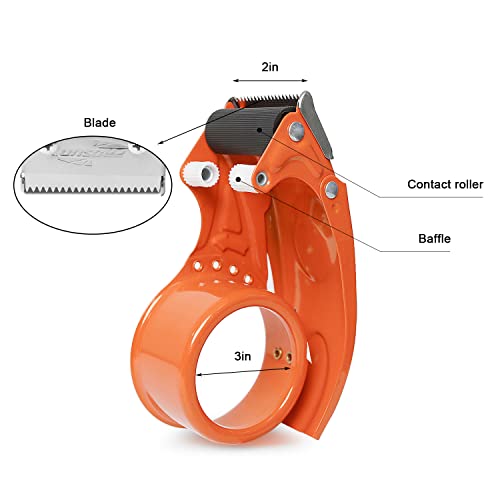 PROSUN 2 Pack Metal Packing Tape Dispenser Gun: 2-inch Wide Tape dispensers/3-Inch Inner Paper Core(2"Orange+2"White)