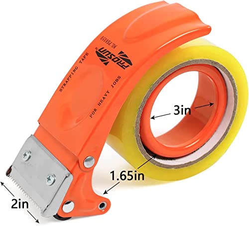 PROSUN 2 Pack Metal Packing Tape Dispenser Gun: 2-inch Wide Tape dispensers/3-Inch Inner Paper Core(2"Orange+2"White)