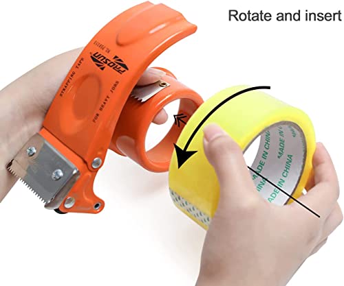 PROSUN 2 Pack Metal Packing Tape Dispenser Gun: 2-inch Wide Tape dispensers/3-Inch Inner Paper Core(2"Orange+2"White)