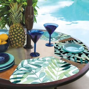 CounterArt Gossamer Palms 4 Pack Wedge Shaped Reversible Easy Care Flexible Plastic Placemats Made in The USA 17.75" x 11.25" Colorful, Reversible, Easily Wipes Clean