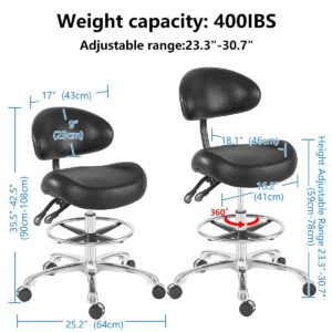 Drafting Chair Rolling Tall Stool Home Office Chair Adjustable Computer Shop Desk Chair with Backrest and Footrest