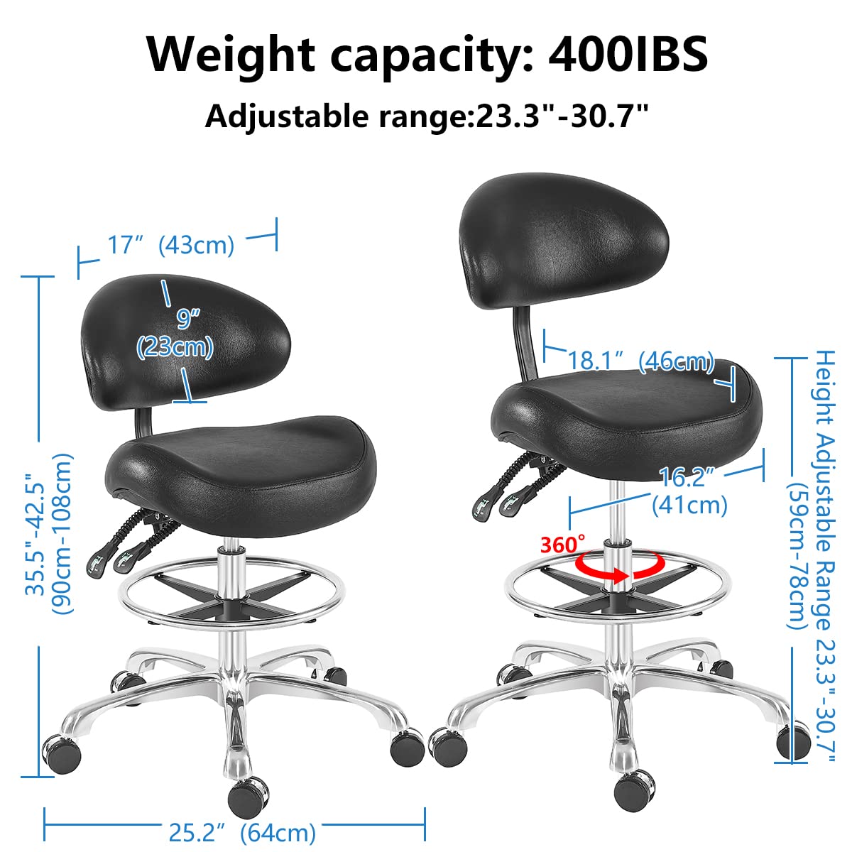 Drafting Chair Rolling Tall Stool Home Office Chair Adjustable Computer Shop Desk Chair with Backrest and Footrest