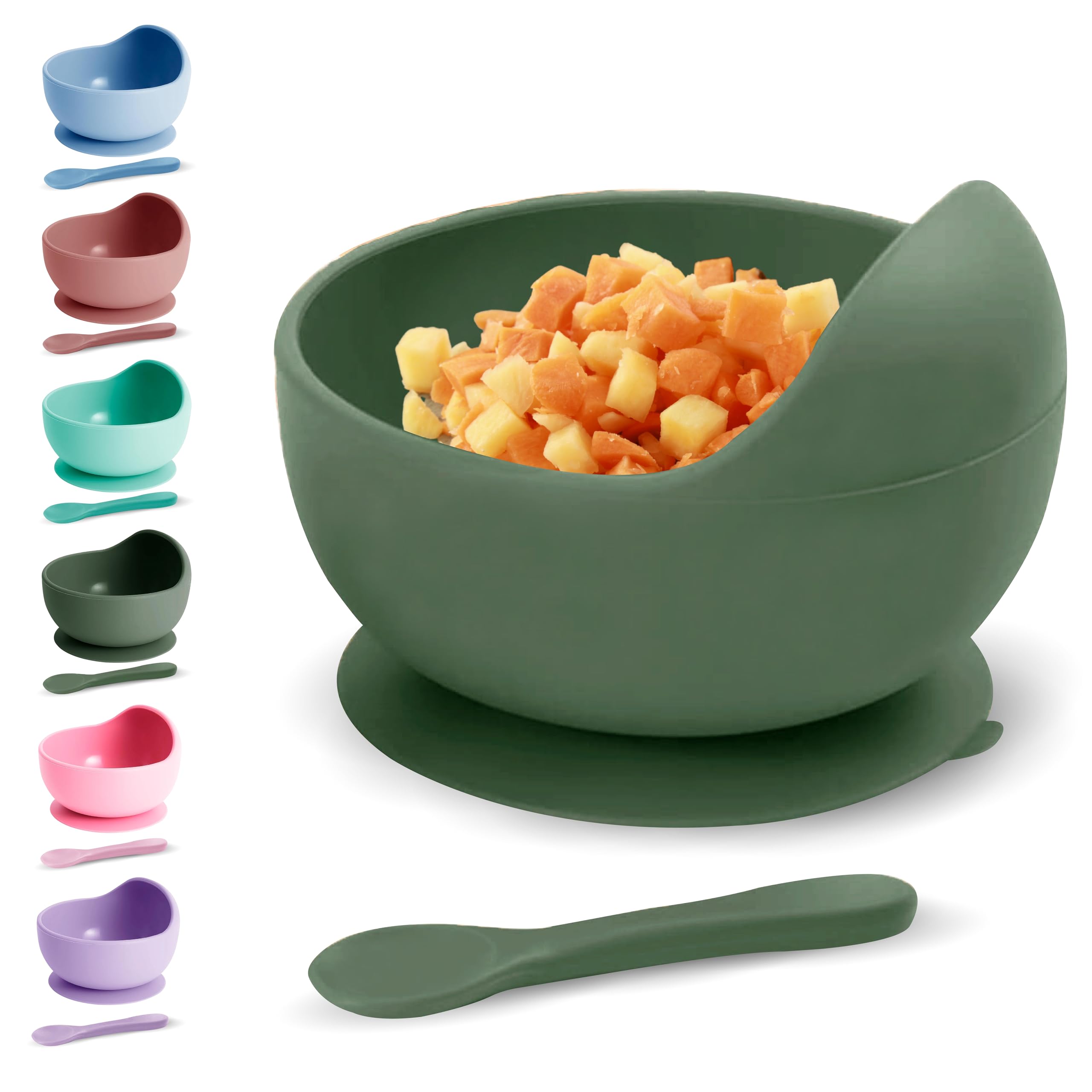 Xabono Baby Bowls With Suction BPA Free Suction Bowls For Toddlers Easy to Wash Suction Bowls For Baby And Silicone Baby Spoon Enjoyable Design Baby Suction Bowls First Food Baby Suction Plate Bowl