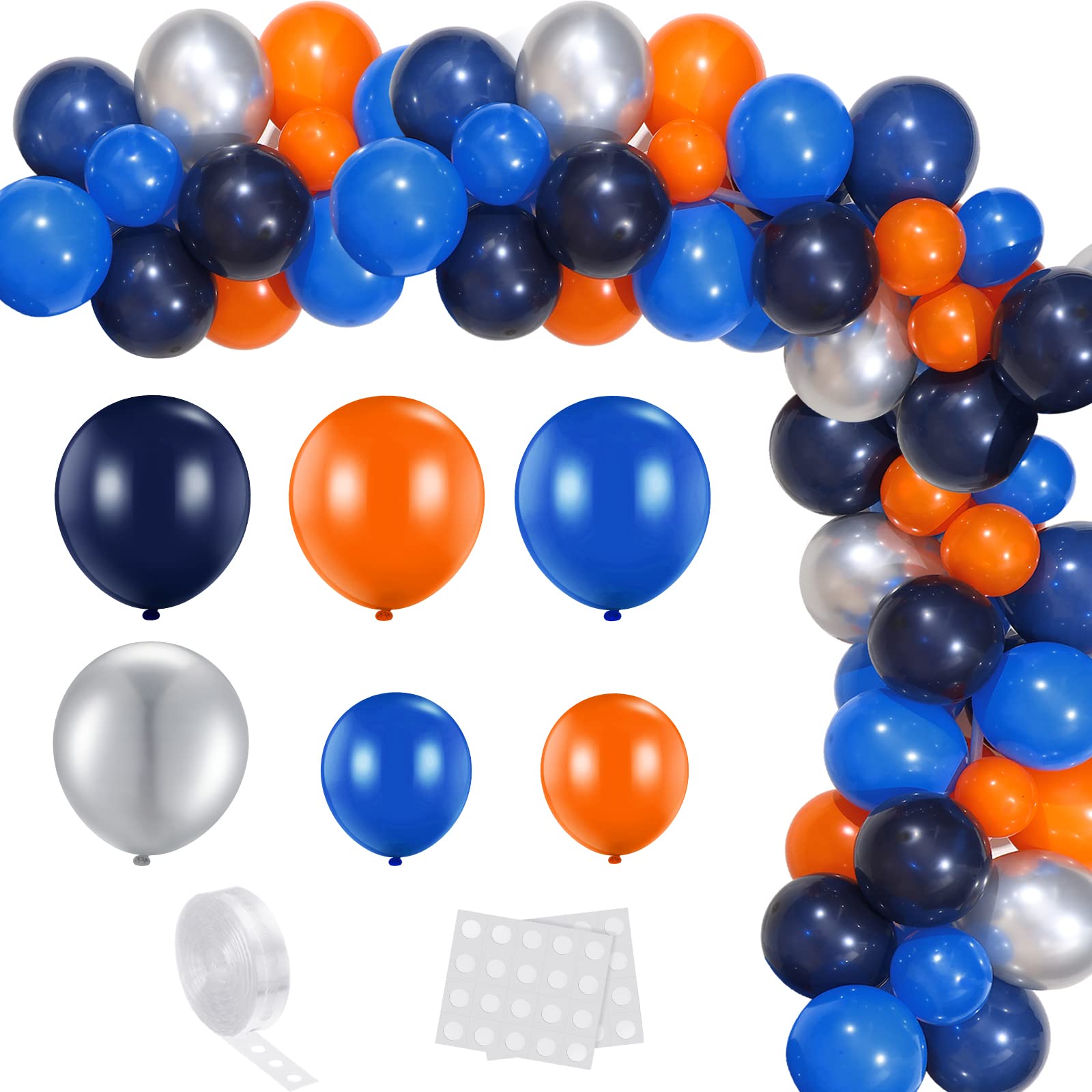 133 Pcs Space Balloons, Royal Navy Blue Orange Metallic Silver Latex Balloons, Outer Space Party Favors 5 10 Inch Balloon Arch Garland Kit Kids Outer Space Birthday Party Supplies