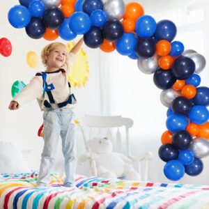 133 Pcs Space Balloons, Royal Navy Blue Orange Metallic Silver Latex Balloons, Outer Space Party Favors 5 10 Inch Balloon Arch Garland Kit Kids Outer Space Birthday Party Supplies