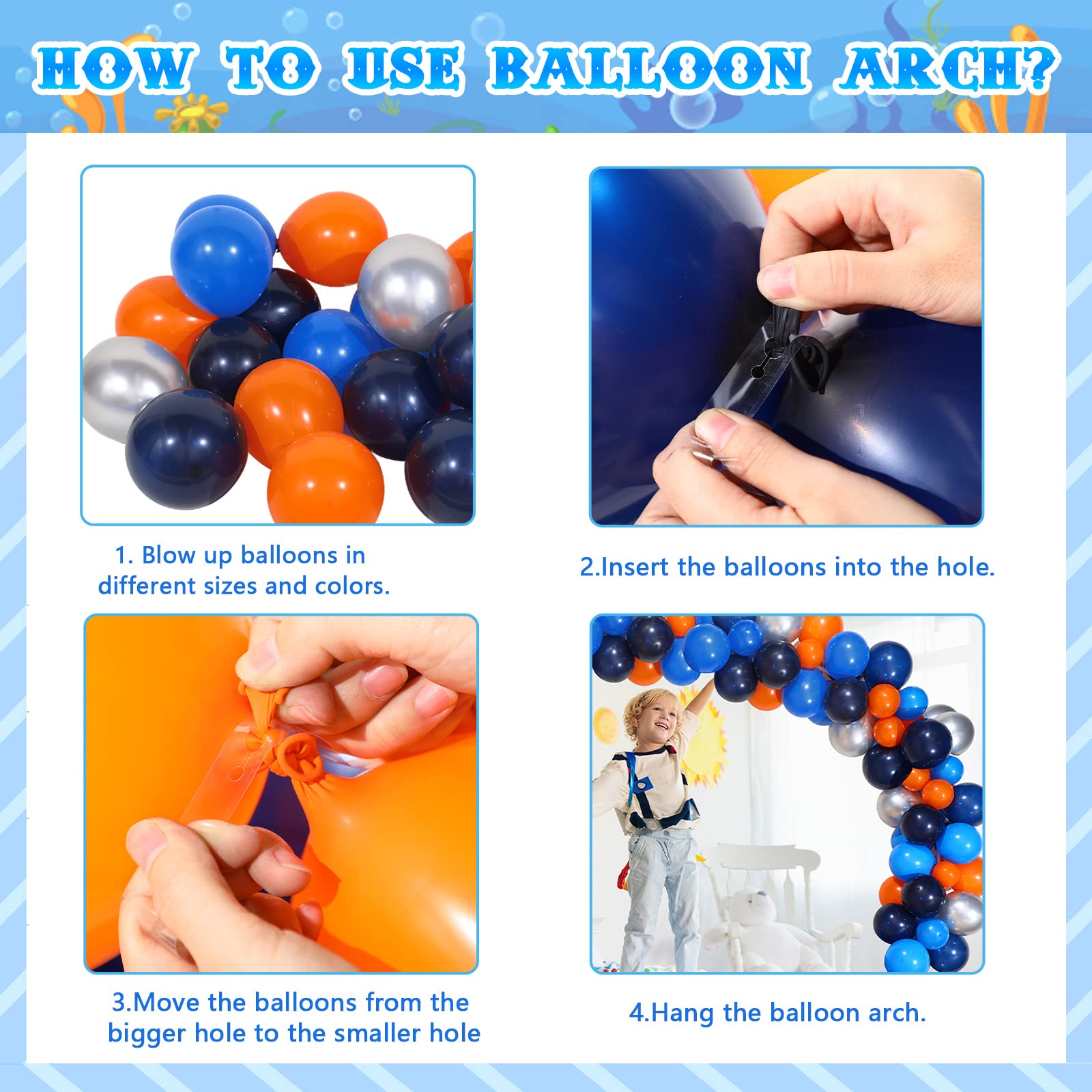 133 Pcs Space Balloons, Royal Navy Blue Orange Metallic Silver Latex Balloons, Outer Space Party Favors 5 10 Inch Balloon Arch Garland Kit Kids Outer Space Birthday Party Supplies