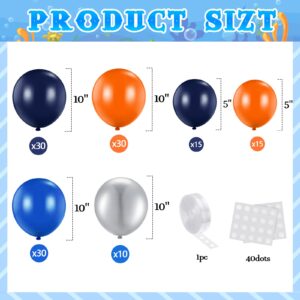 133 Pcs Space Balloons, Royal Navy Blue Orange Metallic Silver Latex Balloons, Outer Space Party Favors 5 10 Inch Balloon Arch Garland Kit Kids Outer Space Birthday Party Supplies