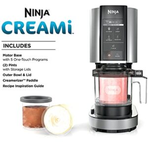 Ninja NC300 CREAMi Ice Cream Maker, for Gelato, Mix-ins, Milkshakes, Sorbet, Smoothie Bowls & More, 5 One-Touch Programs, with (2) Pint Containers & Lids, Compact Size, Perfect for Kids, Silver, 6x12