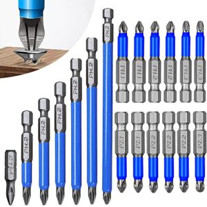 magnetic phillips screwdriver bit set 7pcs ph2 alloy steel anti-slip long drill bits, 12 pcs ph1 ph2 ph3 pz1 pz2 pz3 1/4 inch hex shank cross single 2 inch length for impact driver power tool