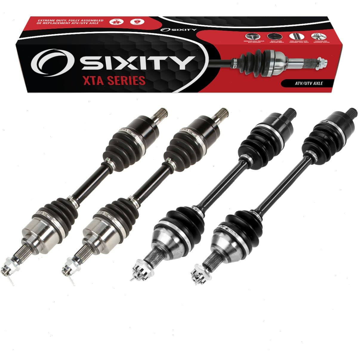 4 pc Sixity XTA Front Rear Left Right Axles compatible with Honda TRX420FA Rancher AT TRX420FPA 4x4 w Power Steering 2009-2014