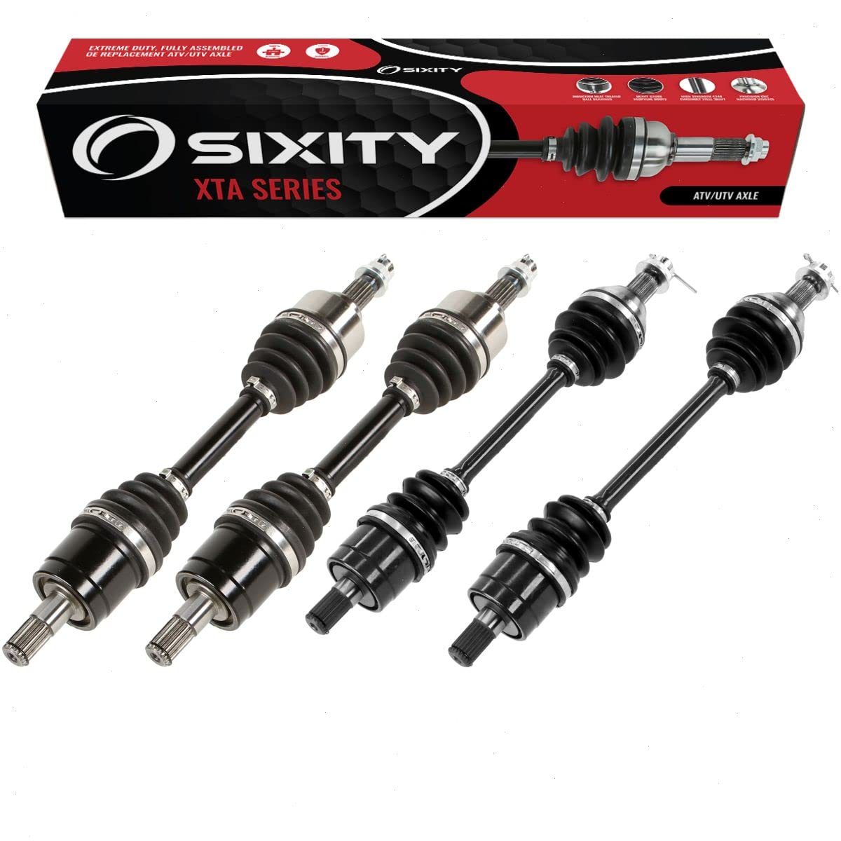 4 pc Sixity XTA Front Rear Left Right Axles compatible with Honda TRX420FA Rancher AT TRX420FPA 4x4 w Power Steering 2009-2014