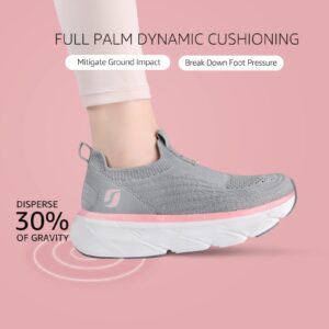 STQ Slip on Tennis Shoes for Women Supportive Walking Shoes Cushioned Fashion Sneakers Arch Support Jogging Shoes for Workout Grey Pink 8 US