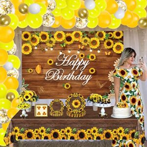 GOGOGPARTY Sunflower Birthday Party Supplies Decorations Serve 16 Guests Include Sunflower Paper Plates Napkins Tablecloth Backdrop Balloons for Sunflower Birthday Baby Shower Bridal Shower Wedding