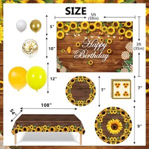 GOGOGPARTY Sunflower Birthday Party Supplies Decorations Serve 16 Guests Include Sunflower Paper Plates Napkins Tablecloth Backdrop Balloons for Sunflower Birthday Baby Shower Bridal Shower Wedding