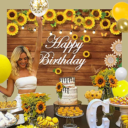 GOGOGPARTY Sunflower Birthday Party Supplies Decorations Serve 16 Guests Include Sunflower Paper Plates Napkins Tablecloth Backdrop Balloons for Sunflower Birthday Baby Shower Bridal Shower Wedding