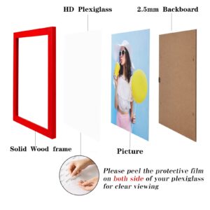 wyooxoo 8x10 Picture Frames Set of 2, Red Solid Wood Photo Frames Colorful Frame with HD Plexiglass For Tabletop Display or Wall (8" x 10" (2 Pack), Red)