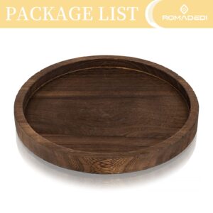 Wooden Decorative Tray Candle Holder: Romadedi Round Wood Tray Home Decor, Small Rustic Trays for Coffee Table, Ottoman, Table Centerpieces for Dining Room, Living Room, Farmhouse Kitchen