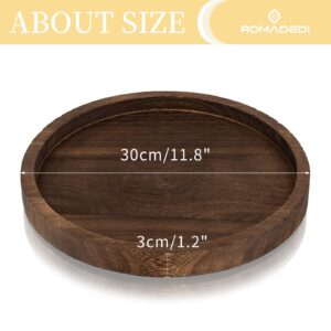 Wooden Decorative Tray Candle Holder: Romadedi Round Wood Tray Home Decor, Small Rustic Trays for Coffee Table, Ottoman, Table Centerpieces for Dining Room, Living Room, Farmhouse Kitchen