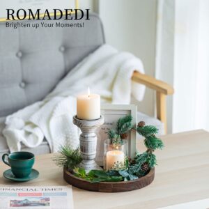 Wooden Decorative Tray Candle Holder: Romadedi Round Wood Tray Home Decor, Small Rustic Trays for Coffee Table, Ottoman, Table Centerpieces for Dining Room, Living Room, Farmhouse Kitchen