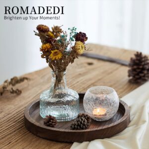 Wooden Decorative Tray Candle Holder: Romadedi Round Wood Tray Home Decor, Small Rustic Trays for Coffee Table, Ottoman, Table Centerpieces for Dining Room, Living Room, Farmhouse Kitchen